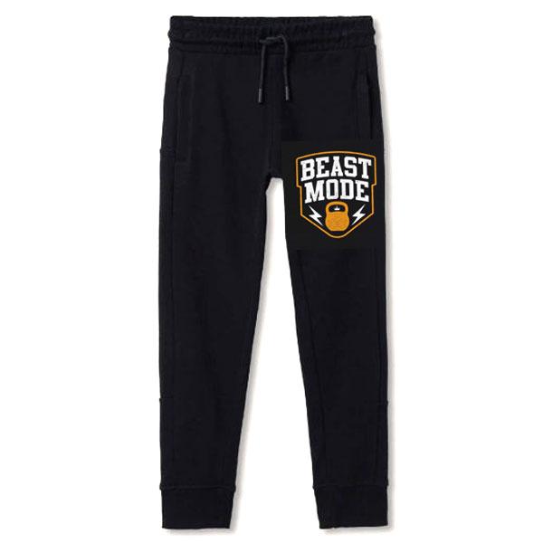 Black Beast Mode Printed Logo Gym Wear & Casual Trouser Online in ...